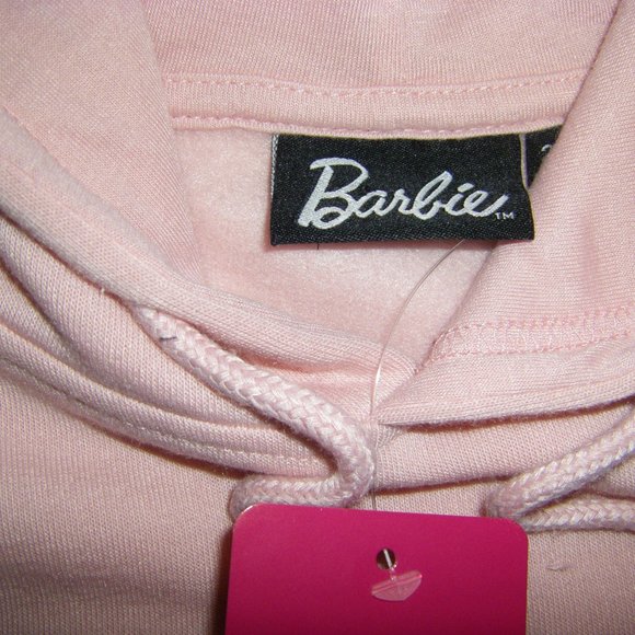 Barbie | Tops | Barbie Hoodie Peachy Pink Clear Rhinestone Logo Womens ...